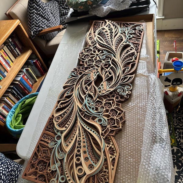 STEREOWOOD Dancing Koi Multi-layer Wall Art, Oriental Geometric Wood ...