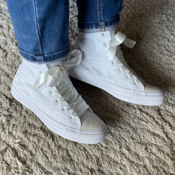 High Top Wedding Converse for Bride, White Lace Converse High Top ...
