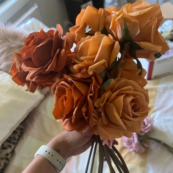 Rusty/ Terracotta Bouquet/ Wedding Bouquet/ Everlasting/ Silk Roses ...