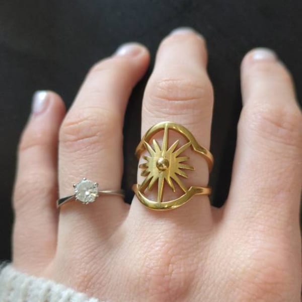 Gold Sun Ring, Sunburst Ring, Celestial Ring, Statement Ring, ISOBEL ...