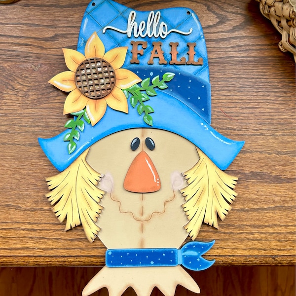 Hello Fall Scarecrow Door Hanger, DIY Kit or Hand-painted, Fall Decor ...