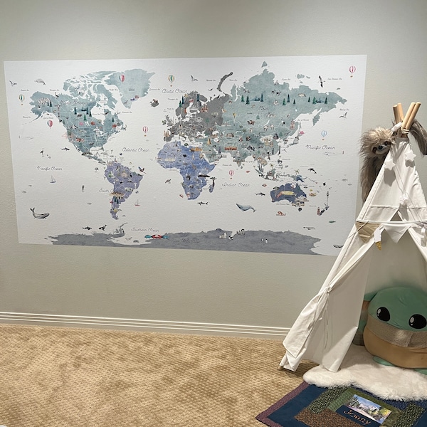Pastels Educational World Map Wall Decal | Playful Nursery Decor | Kids ...