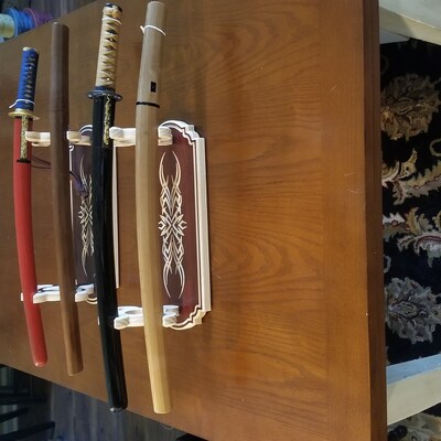 Handmade Wooden Dragon Sword Wall Mount Sword Holder Shelf Handmade ...