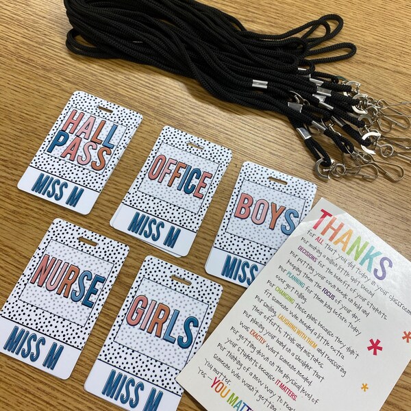 Boho Vibes Theme Classroom Hall Passes for Teachers, Personalized, Set ...