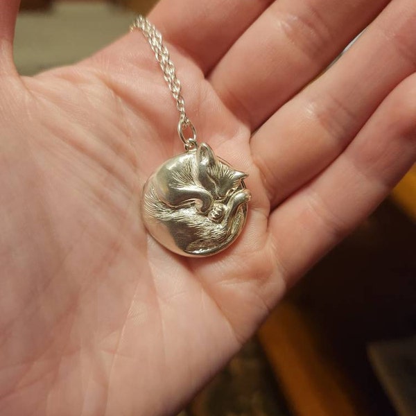 Handmade Sterling Silver Cat Locket Necklace: Pet Photo Keepsake, Cat ...