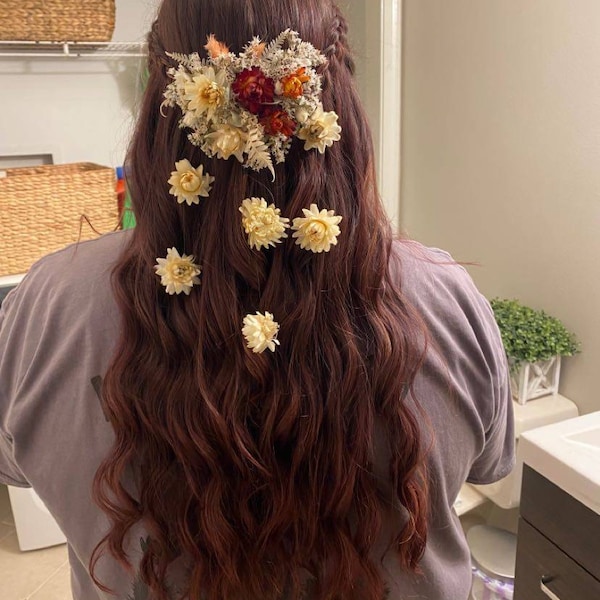 Boho Dried Rustic Orange Ivory Real Flower Hair Comb - Wedding Hair ...