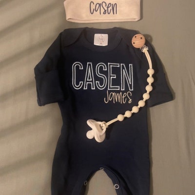 Personalized Navy, Blue, and Beige Newborn Outfit, Coming Home Outfit ...
