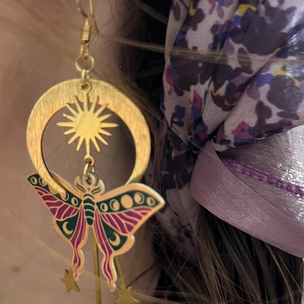 Luna Moth Galaxy Drop Earrings (14K Gold Plated) - Etsy