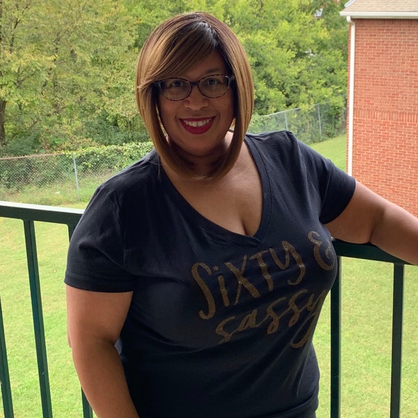 60th Birthday Shirt - Sixty & Sassy, Women's Fitted V Neck T Shirt ...