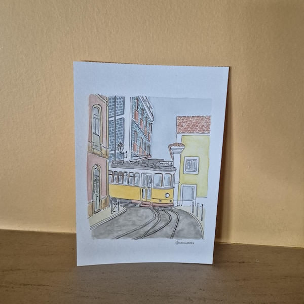 Blue Building Watercolor Sketch | Postcard | Azulejo | Lisboa ...