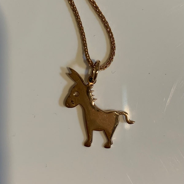 Solid Gold Donkey Necklace / Farm Animal Pendant / 14k 9k 18k Quirky ...