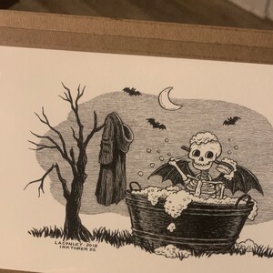 5x7 Giclée Art Print Pen and Ink Drawing of Cute Grim Reaper - Etsy