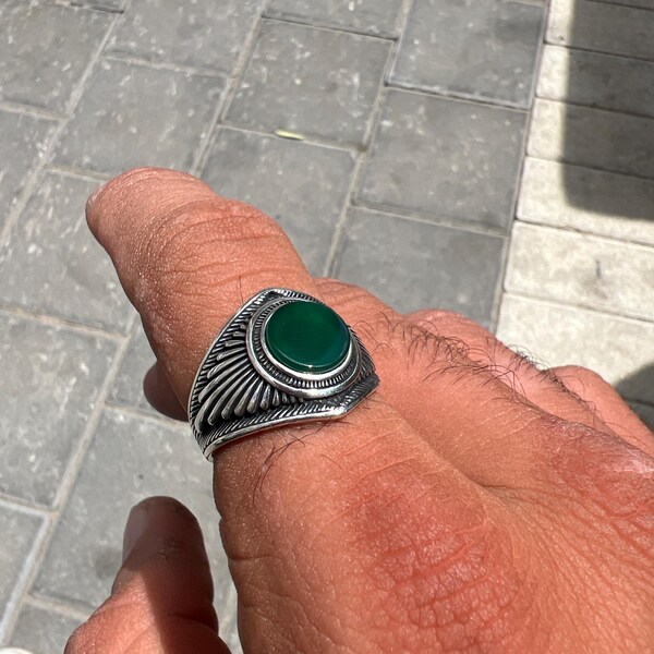 Turkish Turquoise Oval Flat Stone Solid 925 Sterling Silver Men's Ring ...