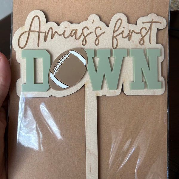 First Year Down Cake Topper, Personalized Birthday Decor, Football ...