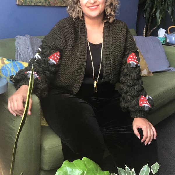 Mushroom Knit Cardigan Cottagecore Sweater Goblincore Clothing Cozy mushroom-knit-cardigan-cottagecore-sweater-goblincore-clothing-cozy