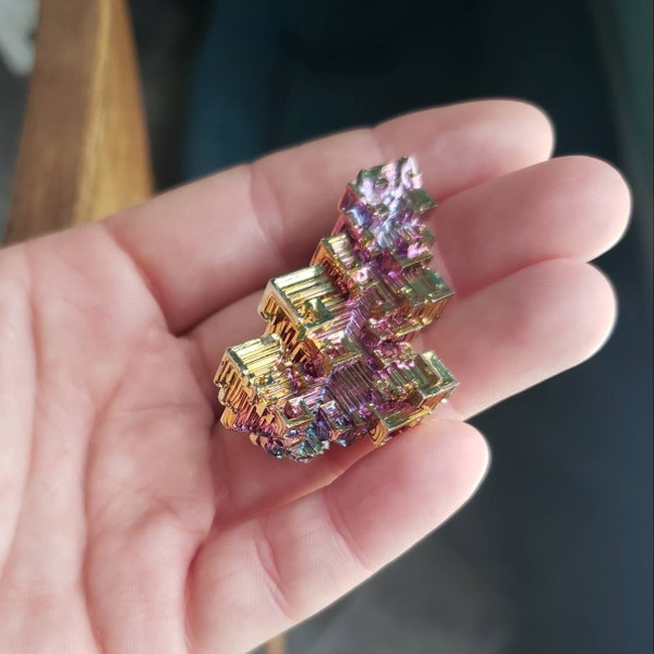Pink & Gold Bismuth Crystal: Iridescent Mineral Specimen, USA Crafted ...