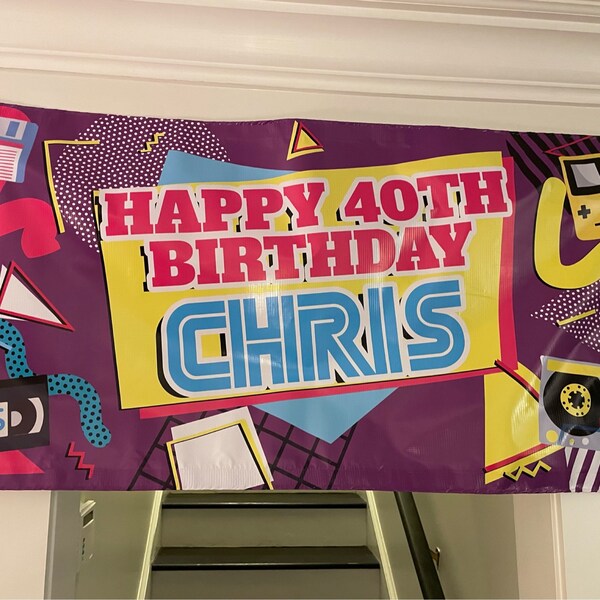 Super 90s Retro Party Banner Printed in Full Color, Personalized ...