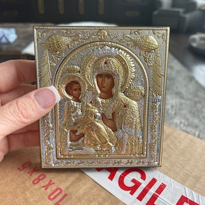 Virgin Mary Three-handed Silver Christian Orthodox Icon / Greek ...