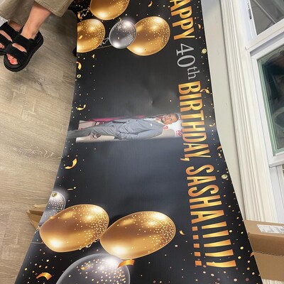 Extra LARGE Birthday Banner With Picture Orang and Gold Birthday Sign ...
