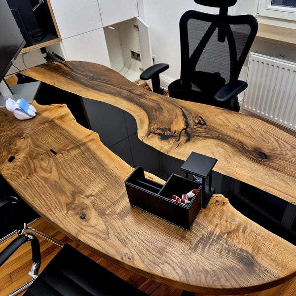 Modern Live Edge Wood Computer Desk for Home Office With Rustic ...