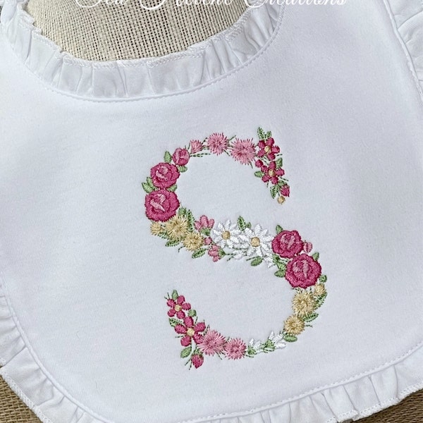 Machine Embroidery LETTER S Uppercase 9,6cm/3.80" Tall Dainty Floral ...