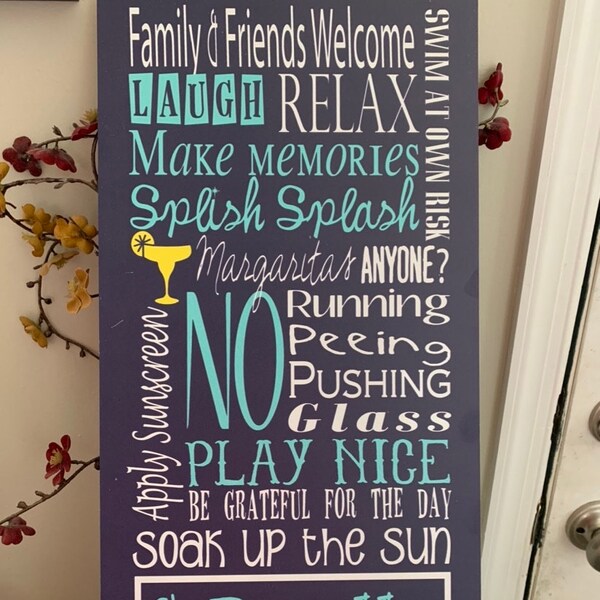 Pool Rules Wood Sign, Personalized Sign, Custom Pool Sign, Pool Rules ...