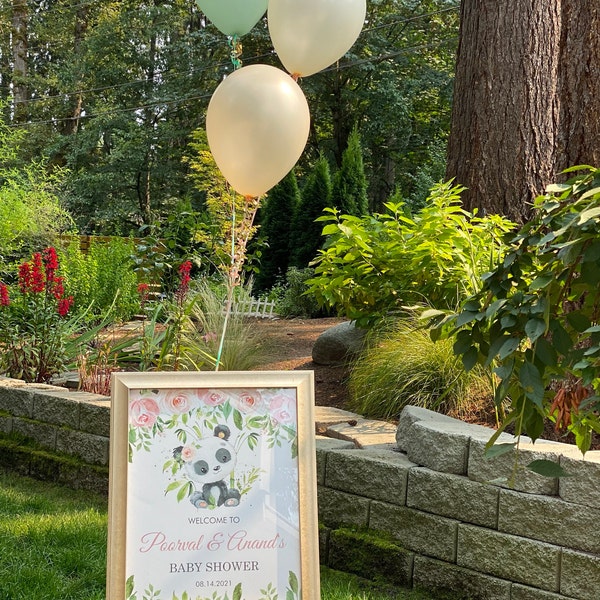 Panda Welcome Sign, EDITABLE TEMPLATE, Diy Pink Floral Greenery Cute ...