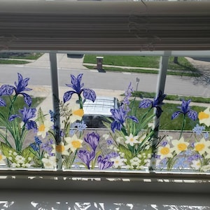 Botanical Springtime Flower Window Cling Decal. Crocuses, Ferns ...