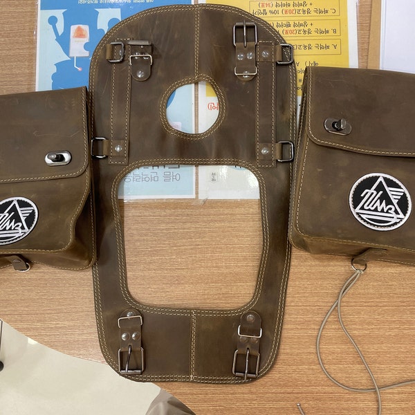 URAL Fuel Tank Gas Bags Genuine Leather With Hole for Toolbox and 2 ...