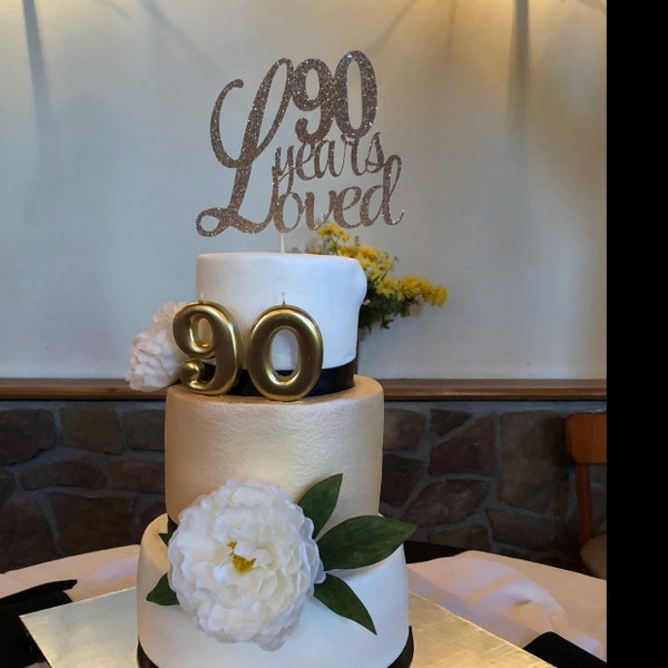 90 Years Loved Cake Topper, Ninetieth Topper, 90th Birthday Cake Topper ...