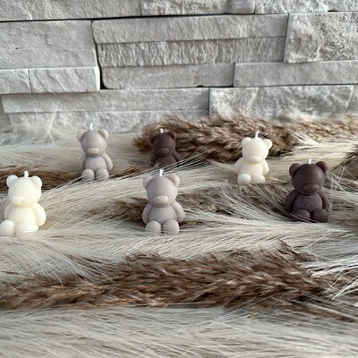 White Ribbon Bow X Mini Teddy Bear Candles in Clear Box no - Etsy