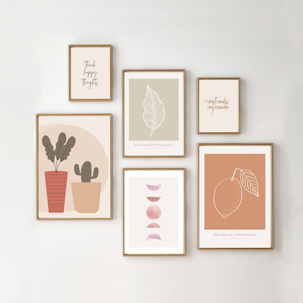 Gallery Wall Mockup, Boho Mockup, 6 Frame Mockup, Vintage Frame Mockup ...