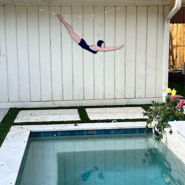 Retro Swimmer Diver Girl Swimming Pool Sign Wooden Retro Diving Girl ...