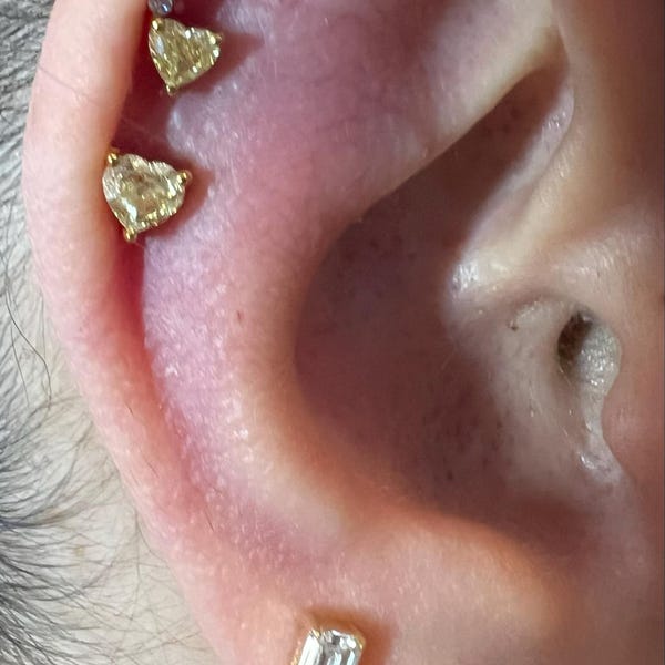 14K Gold Super Tiny Three Ball Cluster Bar Internally Threaded Ear ...