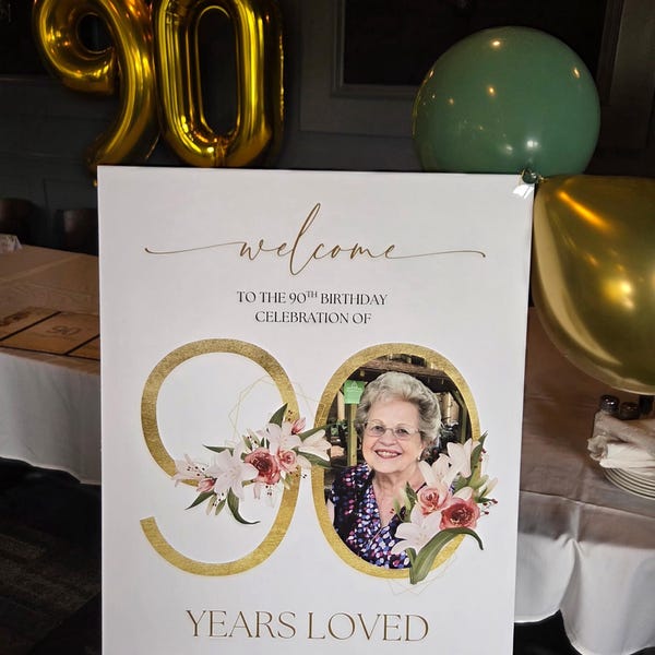 100 Years Loved Sign, 100th Birthday Welcome Sign, Floral 100th Welcome ...