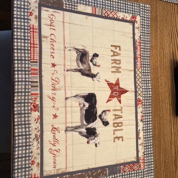 Poultry Handmade Placemats, Quilted Cotton Rooster Placemats, Farm ...