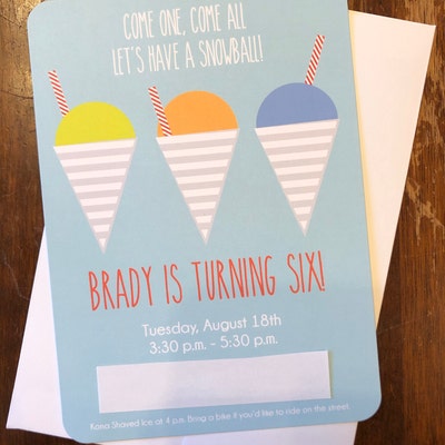 Snow Cone Birthday Party Invitation Summer Birthday Snowcone Party Kids ...