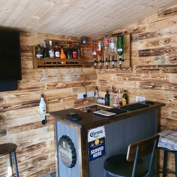 Home Bar - Reclaimed Wooden Drinks Optics Plaque - Spirit Display Unit ...