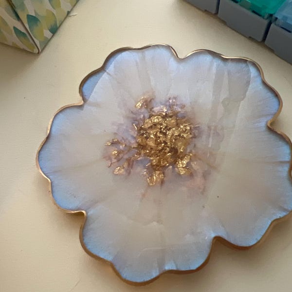 Ocean Inspired Collection - Gold Accented Flower Handmade Resin ...
