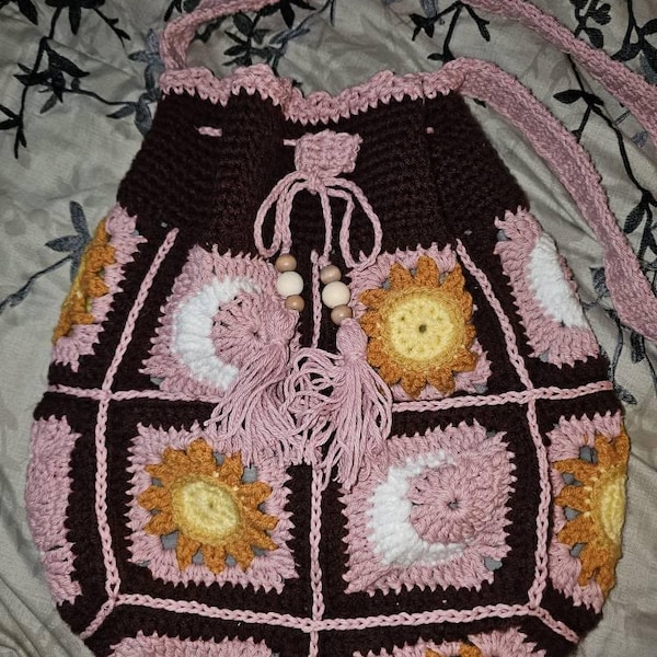 Sun and Moon Drawstring Crossbody Bag Crochet PDF PATTERN ...