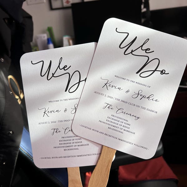We Do Wedding Program Fans Navy and White - Wooden Sticks Included ...
