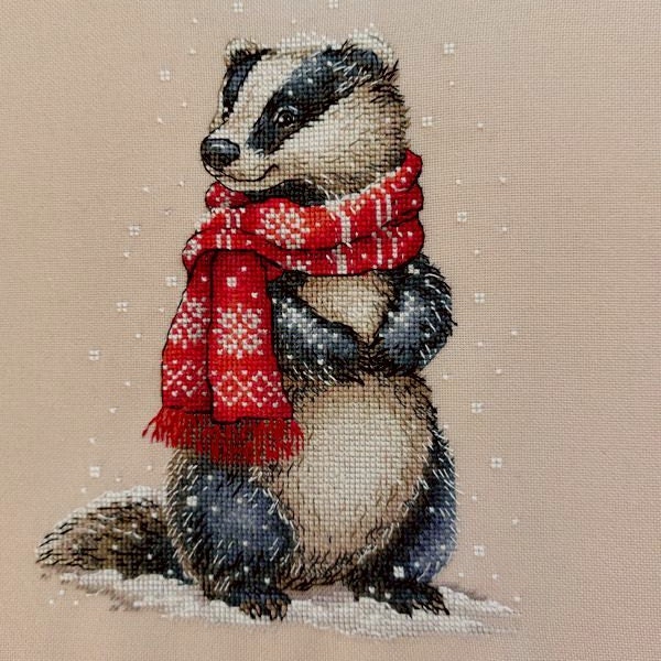 Cross Stitch Pattern Badger in a Scarf With White Snowy Background ...