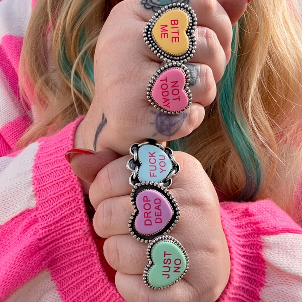 6 Multicolor Mean Curse Word Conversation Heart Resin Cabochons ...