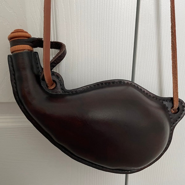 Kidney Shaped Leather Water Skin, Leather Bottle, Leather Wineskin ...