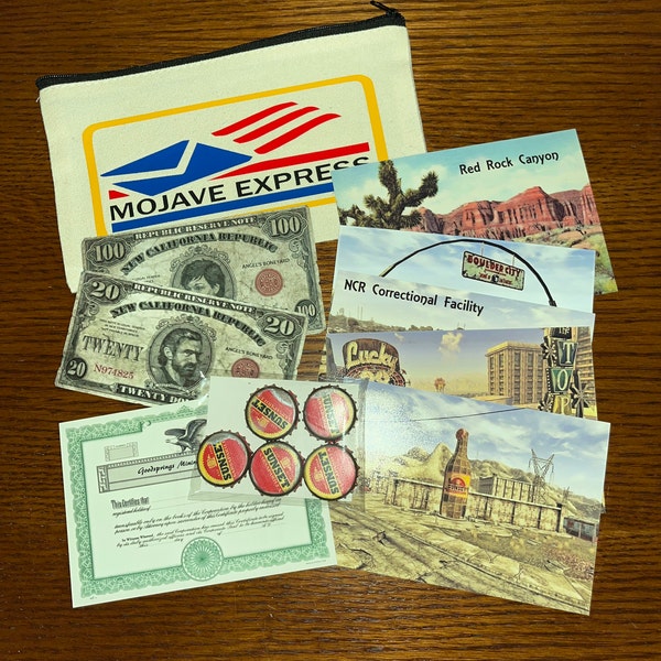 Fallout New Vegas Mojave Express Courier Pouch Sunset Sarsaparilla Caps ...