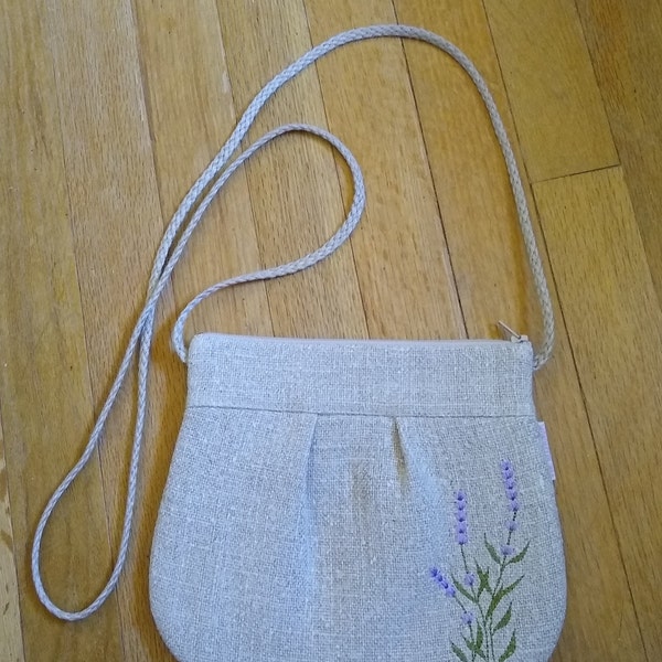 Linen Crossbody Purse, Embroidered Thick Linen Bag, Flax Bag With ...