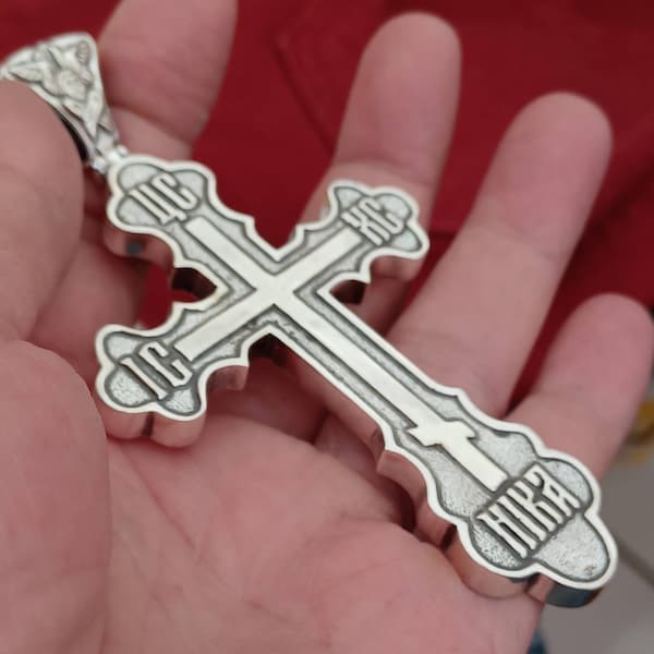Extra Large Pectoral Orthodox Priest Cross Necklace - Clergy Silver ...