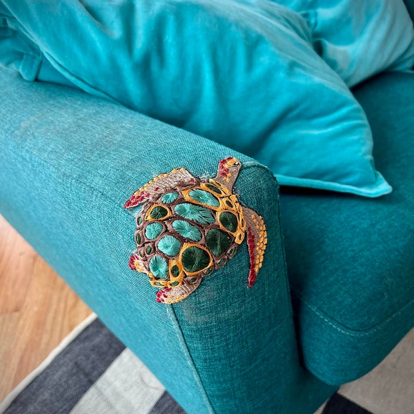 Moks421 Sea Turtle Orange Tortoise Embroidered Patch Big - Water Marine ...