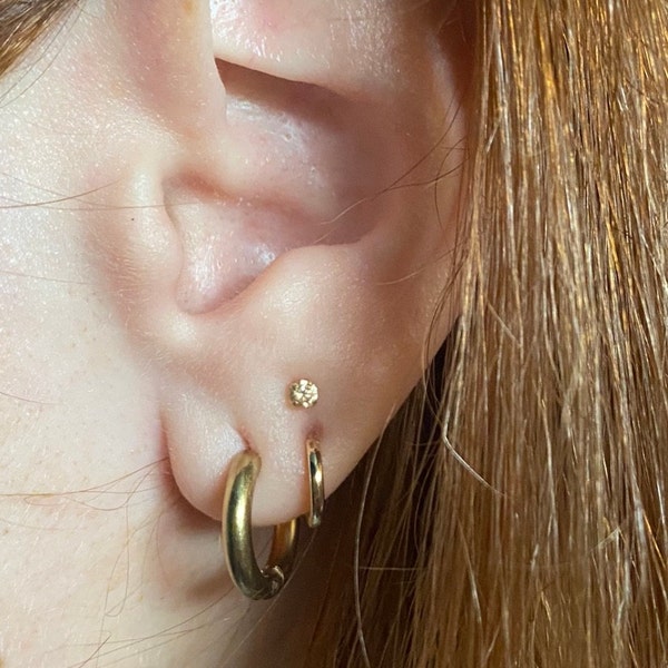 9mm 14K Gold Hoop Earrings, 14K Solid Gold Tiny Hoop Earrings, Huggie ...