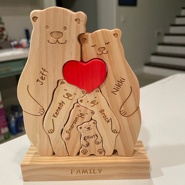 Family Wooden Hug Bears Puzzle,personalized Family Puzzle,custom Wooden ...